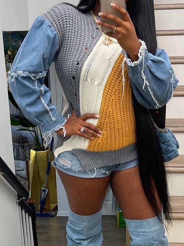 Denim Combo Colorblock Sweater – HAUS SAVAGE